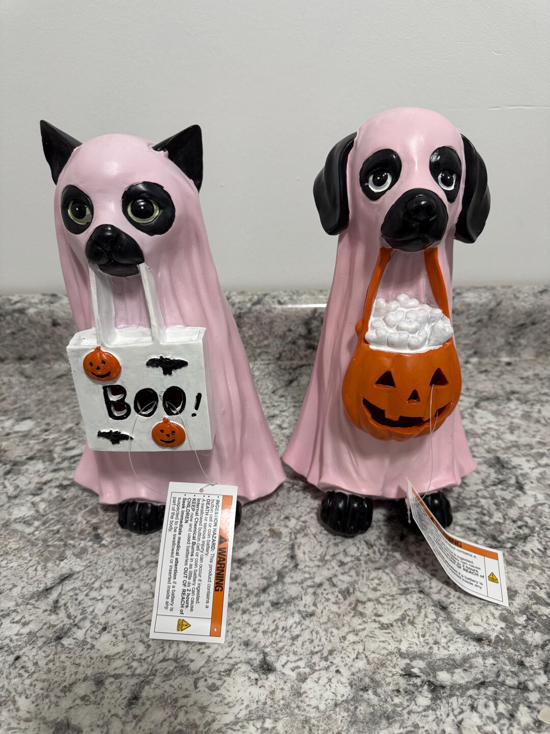 Whimsical 12” Halloween Ghost Dog & Cat Figurines Set | Light-up LED ...