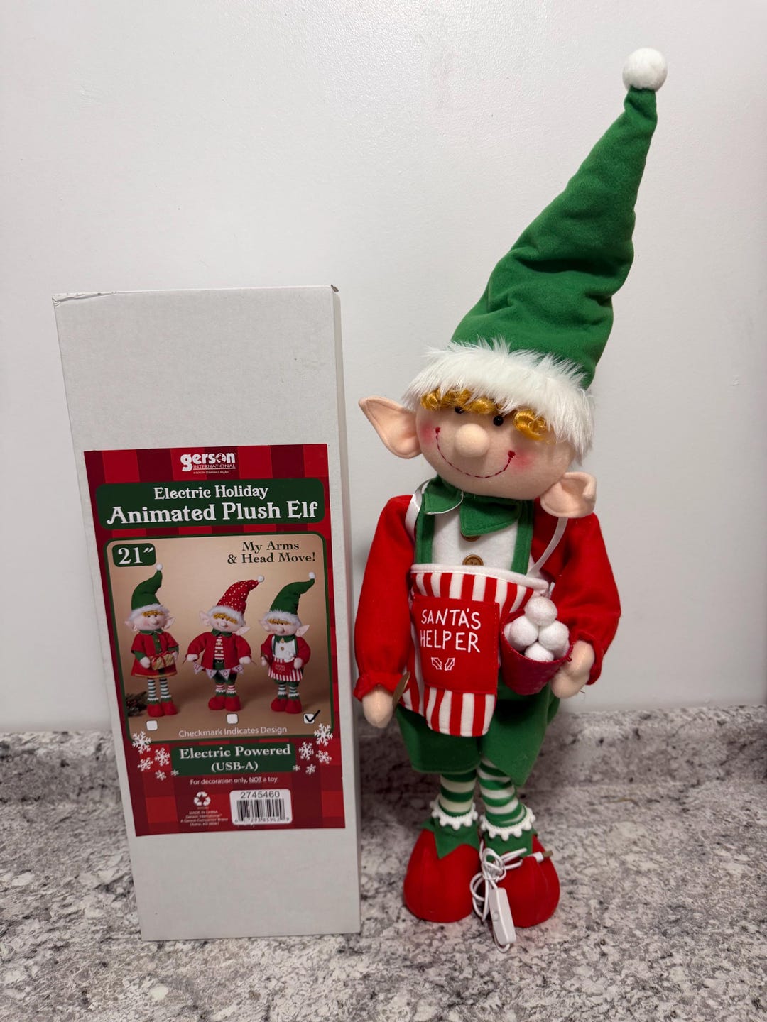 Gerson 21” Animated Electric Plush Santa’s Helper Elf - USB Powered ...