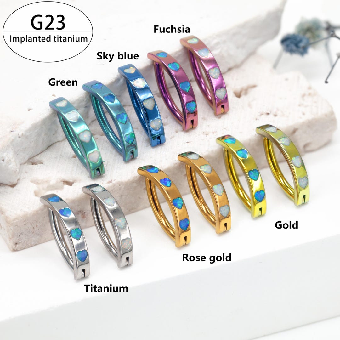 14g*10mm Implant Grade Titanium Opal Heart Hinge Belly Button Ring ...
