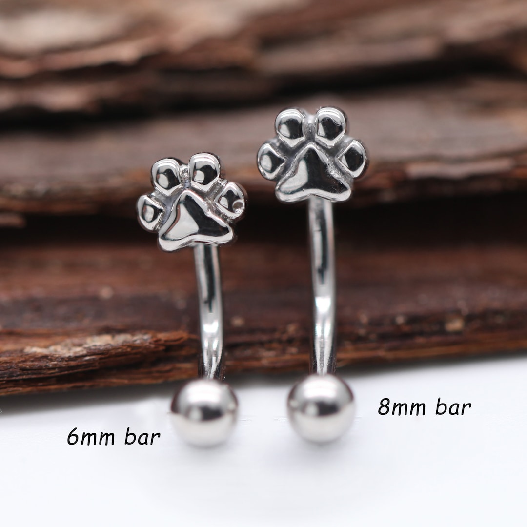 16G 316L Surgical Steel Cat Dog Puppy Pet Claw Paw Print Silver Eyebrow ...