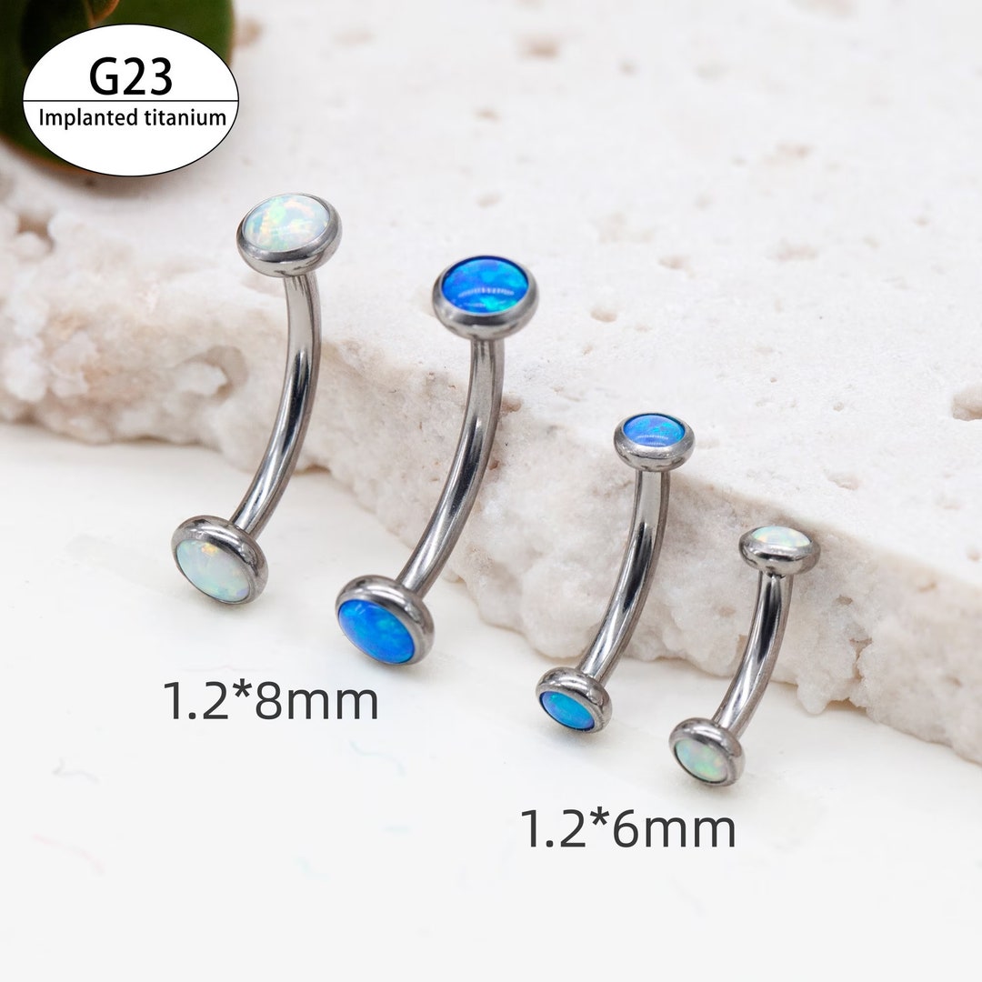 16G 1.2mm Titanium Internally Threaded Curve Bar Fire Opal Flat End ...