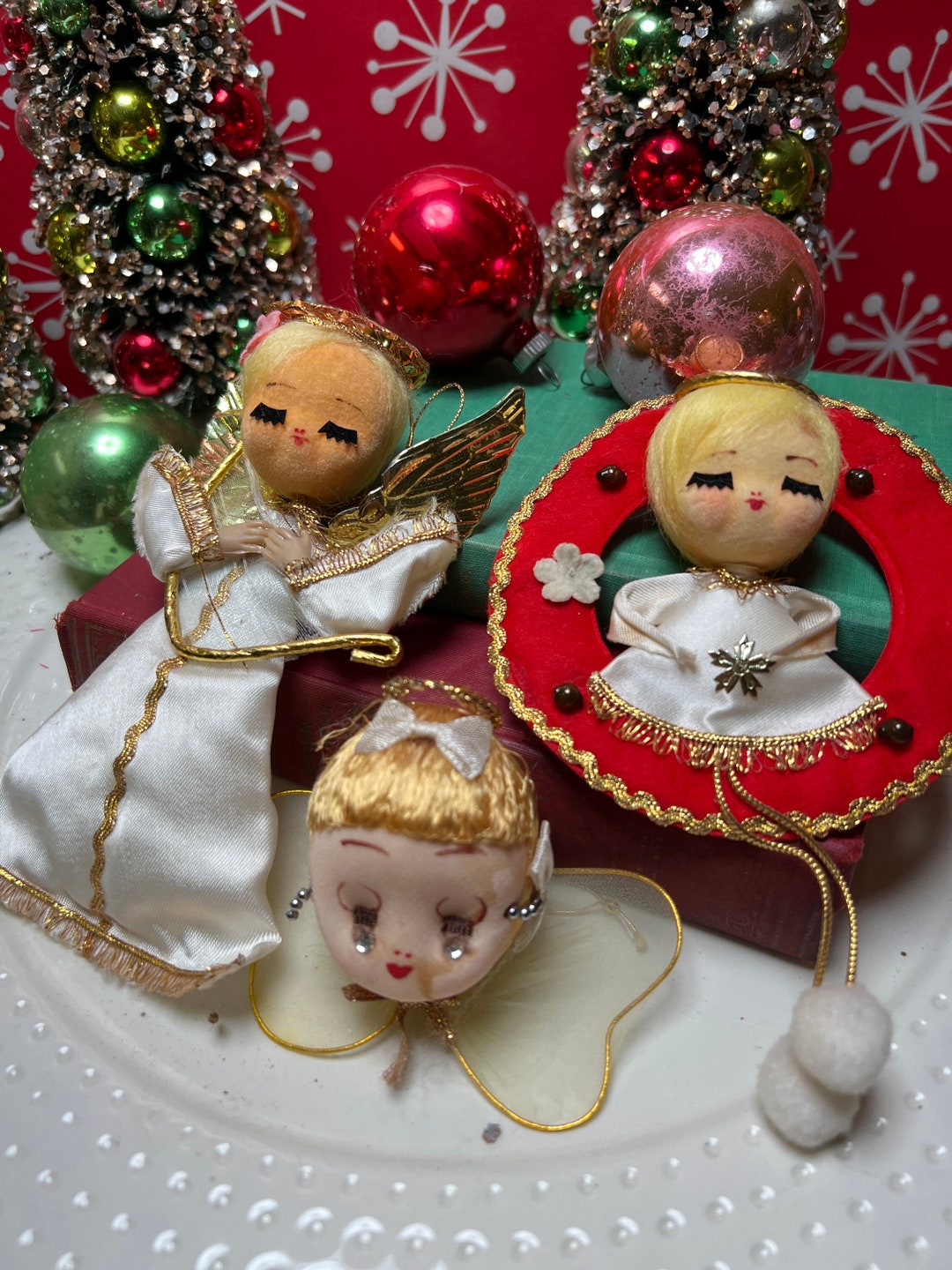Vintage Christmas Angel Ornaments, Set of 3 - Etsy