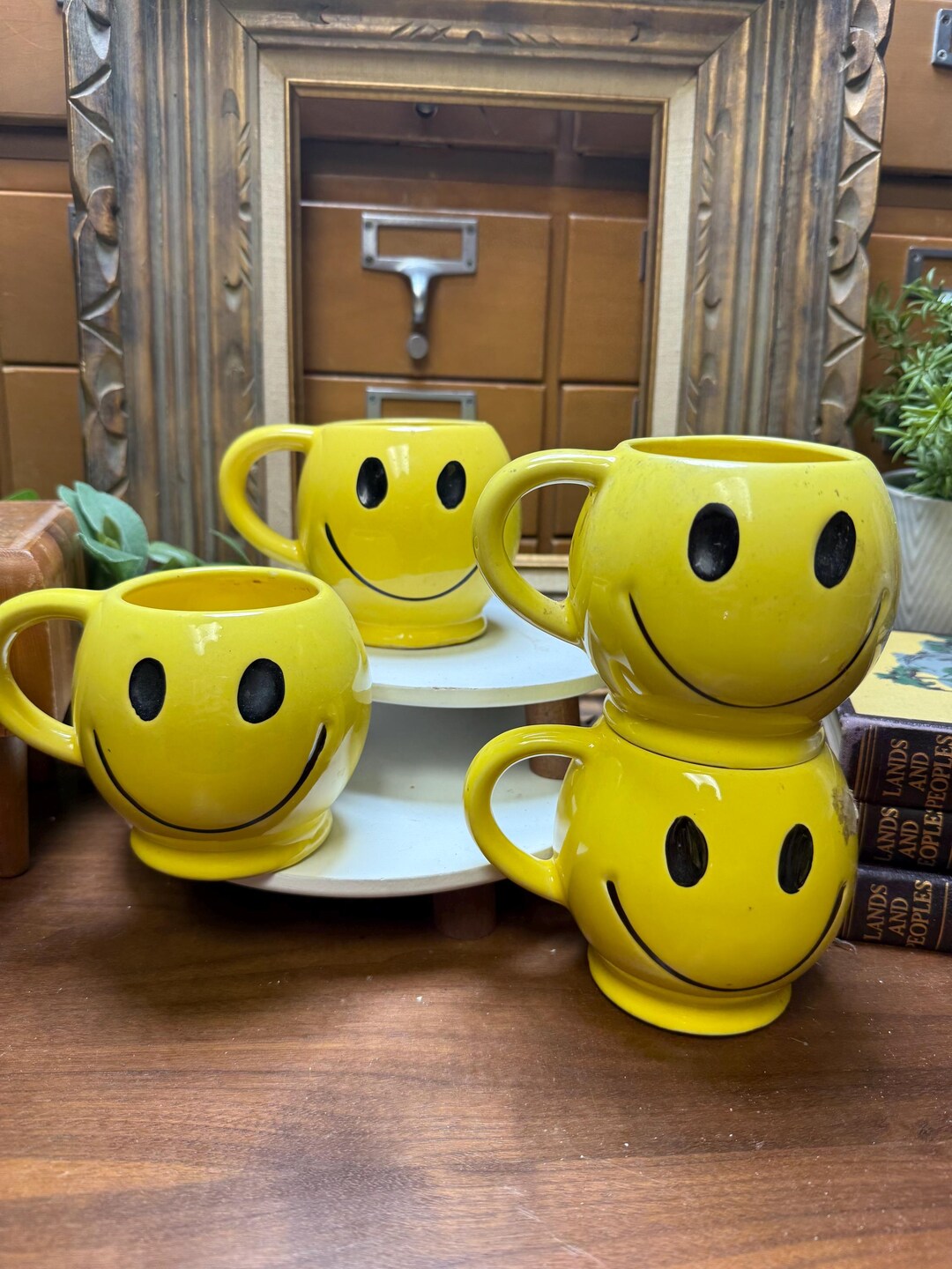 Vintage Bright Yellow Mccoy Smiley Face Ceramic Mugs, Set of 4 - Etsy