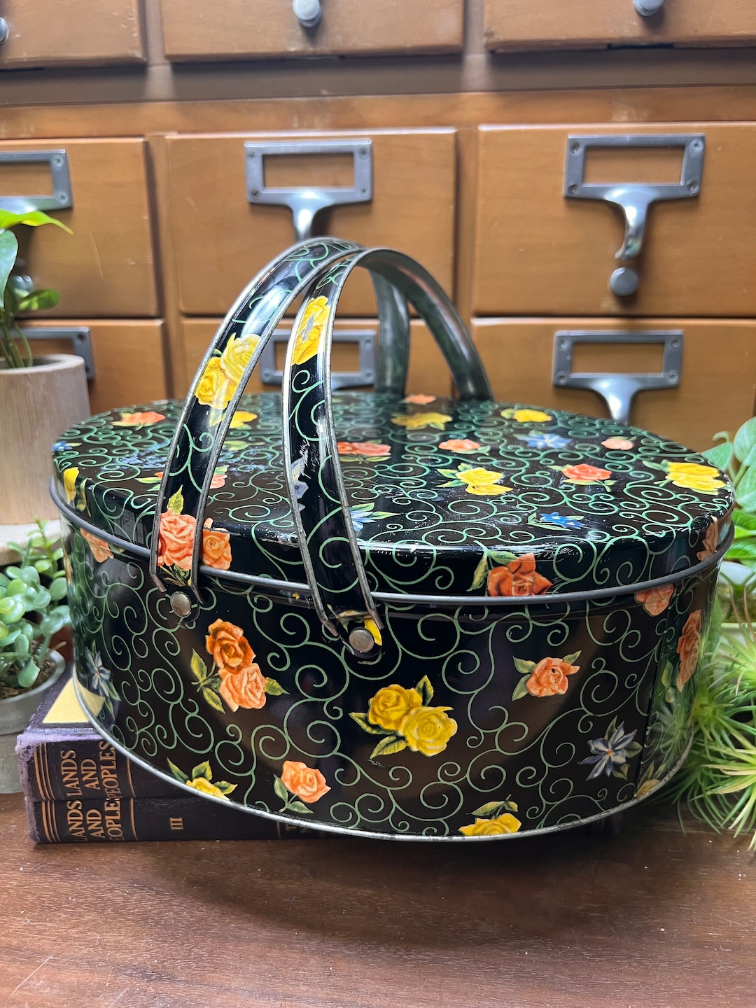 Vintage Oval Floral Printed Seeing Tin With Handles. - Etsy