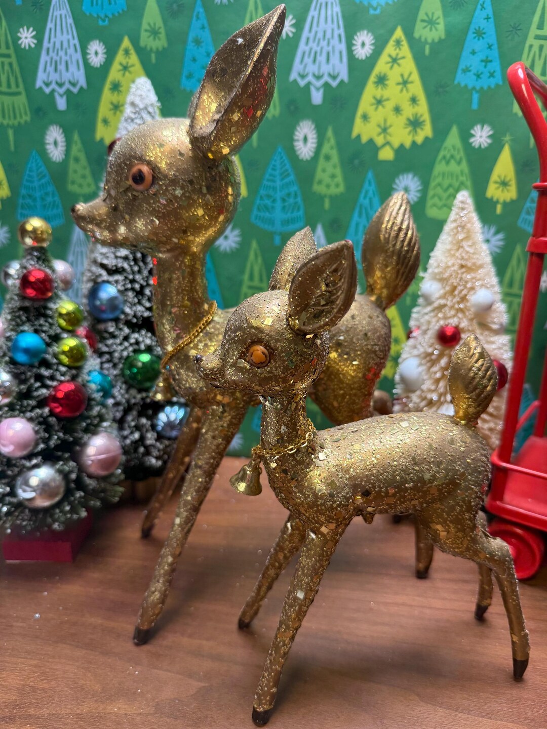 Vintage Gold Glittered Plastic Christmas Reindeer, Set of 2, 12 1/2 ...