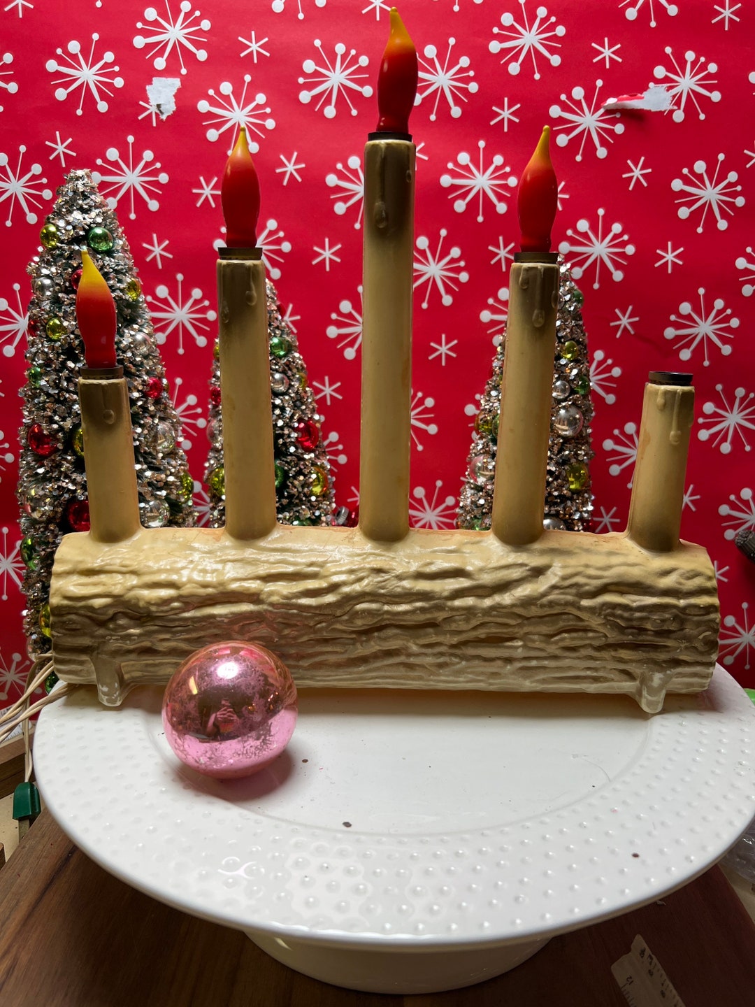 Vintage Blow Mold Christmas Yule Log Electric 5 Light Candelabra - Etsy