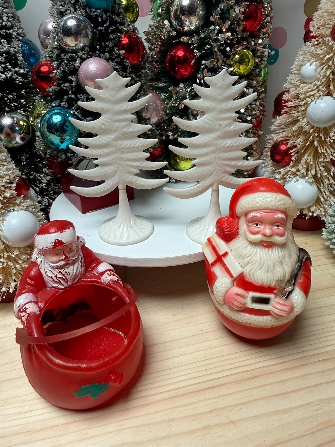 Vintage Plastic Christmas Collection, Santa, Trees, Treat Bucket - Etsy