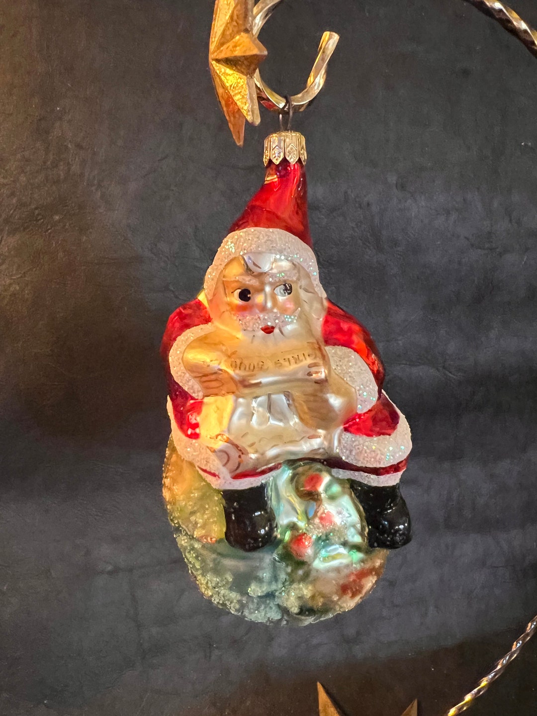 Vintage Christopher Radko “ on Top of the World” Blown Glass Santa on ...