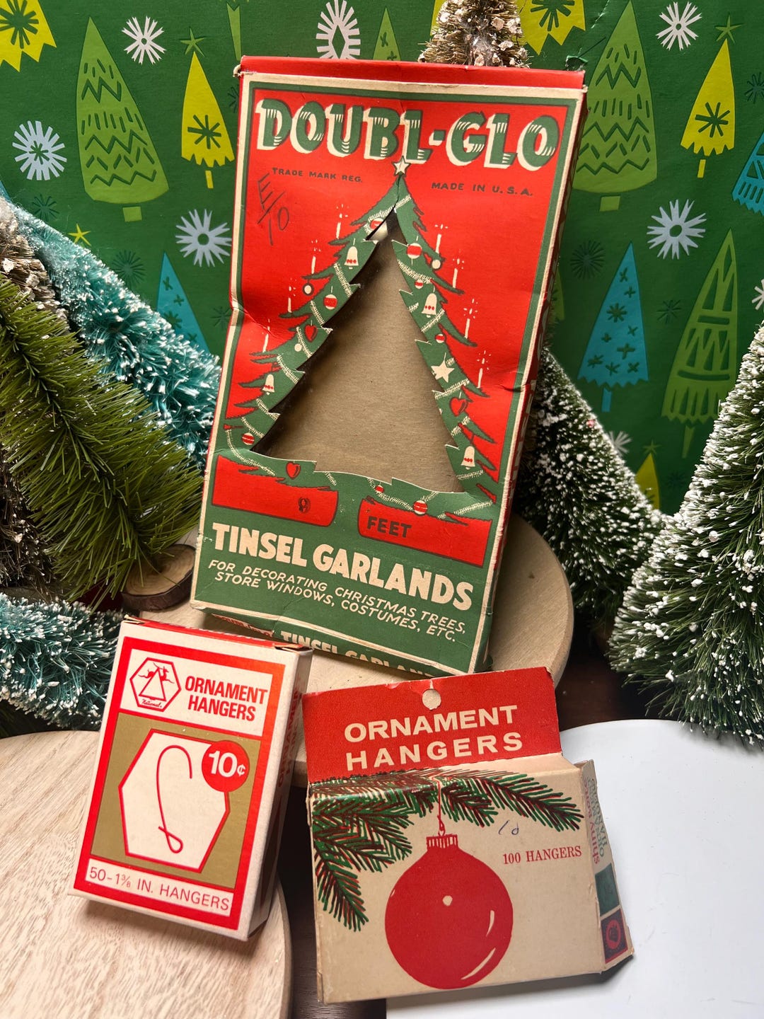 Vintage Christmas Hooks and Garland Boxes, Double Glo Garland, Shiny ...