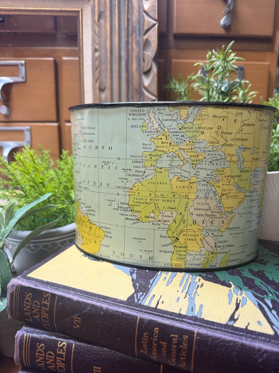 Vintage Metal World Map Storage Container or Supply Caddy - Etsy