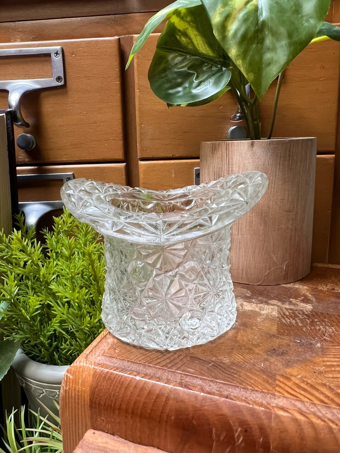 Vintage Clear Cut Glass Top Hat - Etsy