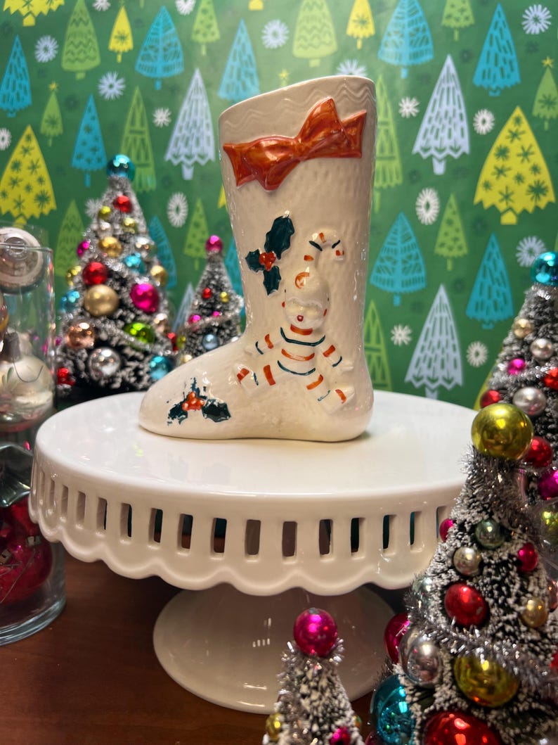 Vintage Lefton Candy Cane Kids Ceramic Christmas Boot Planter - Etsy