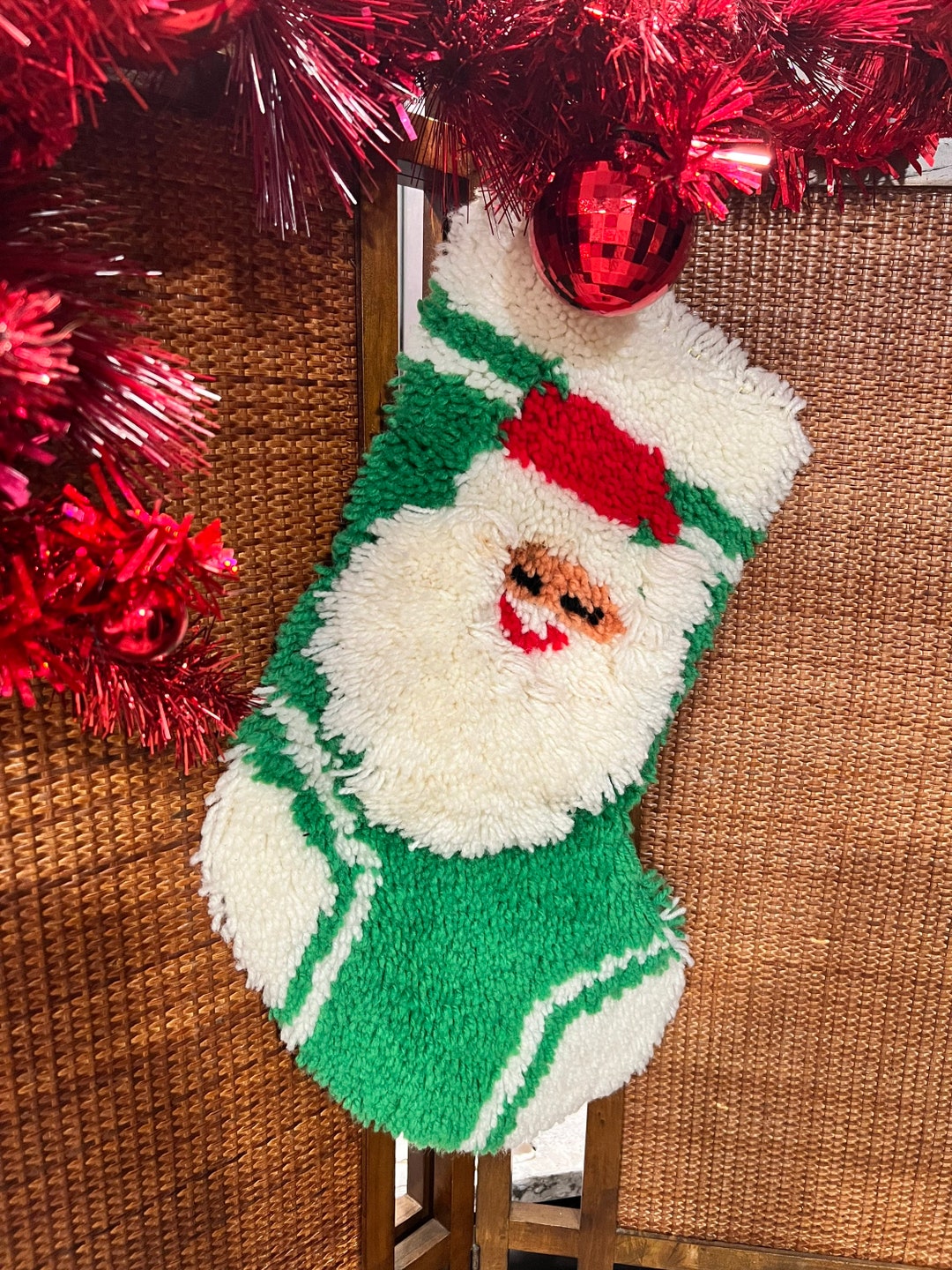 Vintage Christmas Latch Hook Santa Stocking Wall Hanging - Etsy