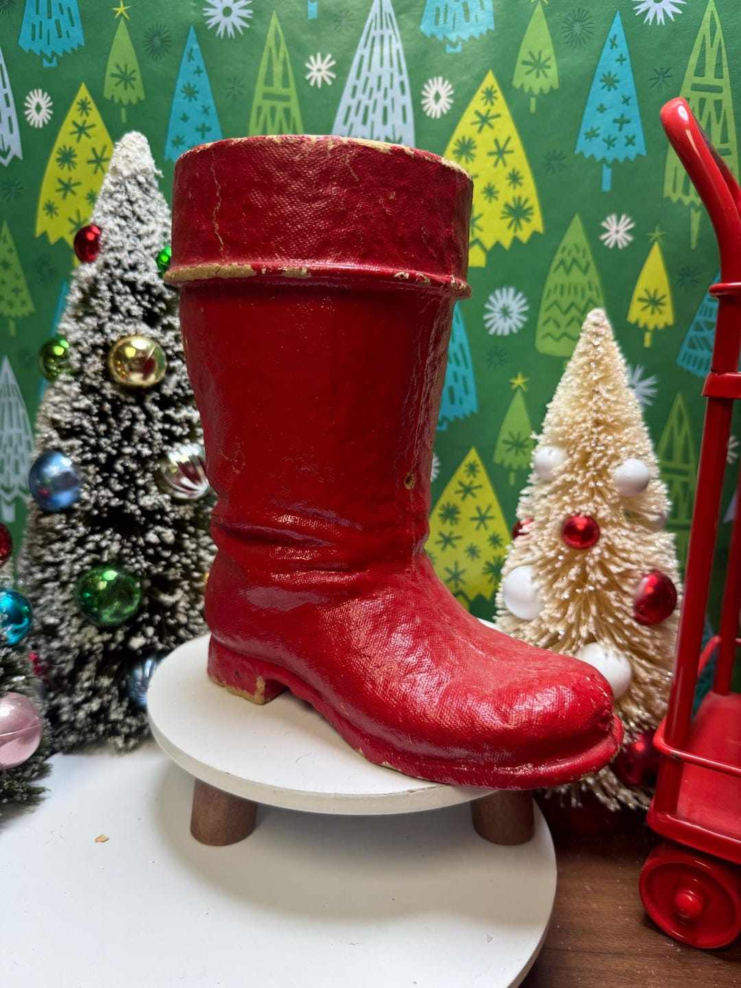 Vintage Paper Mache Red Santa Boot Christmas Candy Container. - Etsy