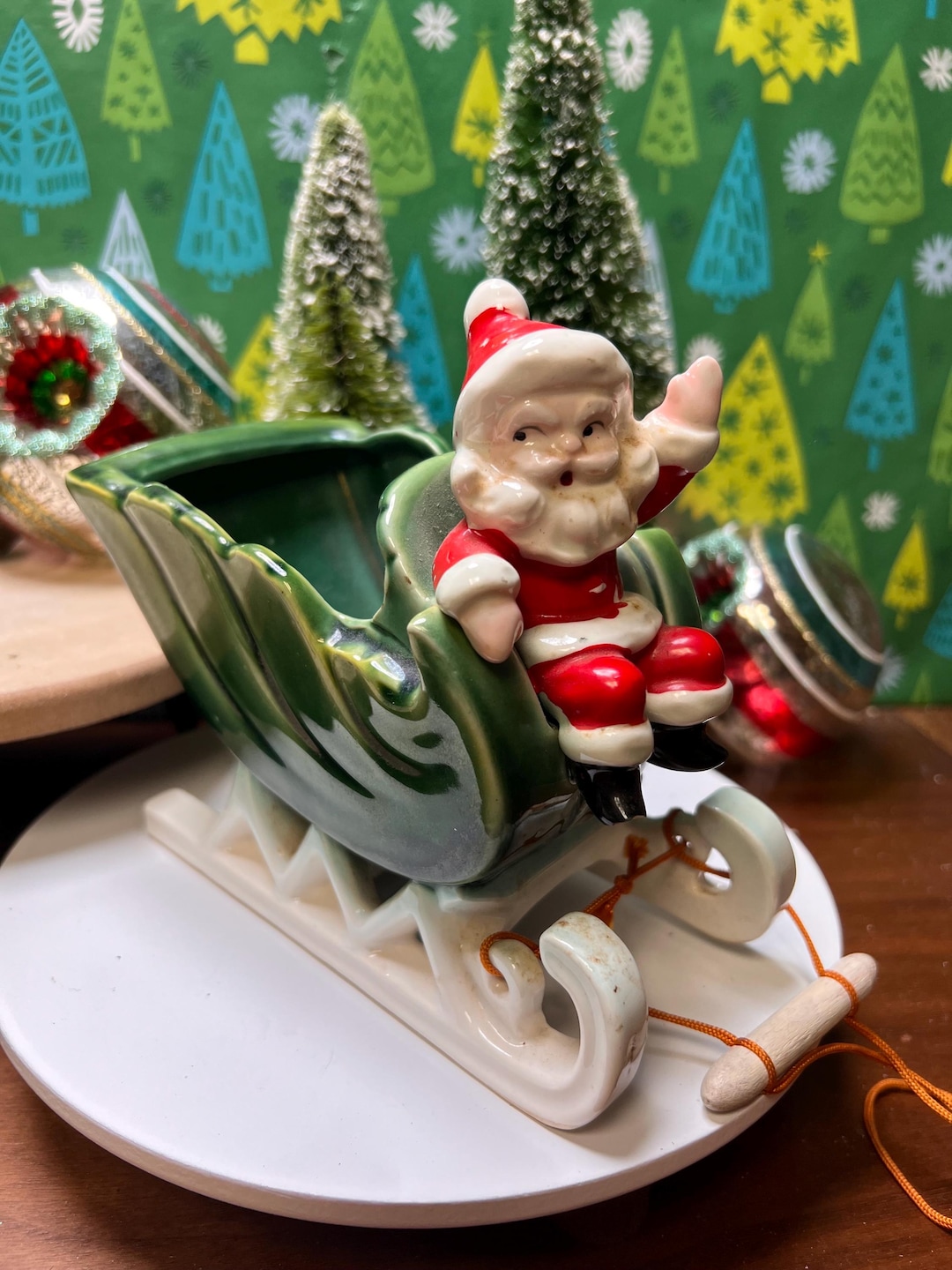 Vintage Napco Santa in a Sleigh Ceramic Christmas Planter. - Etsy