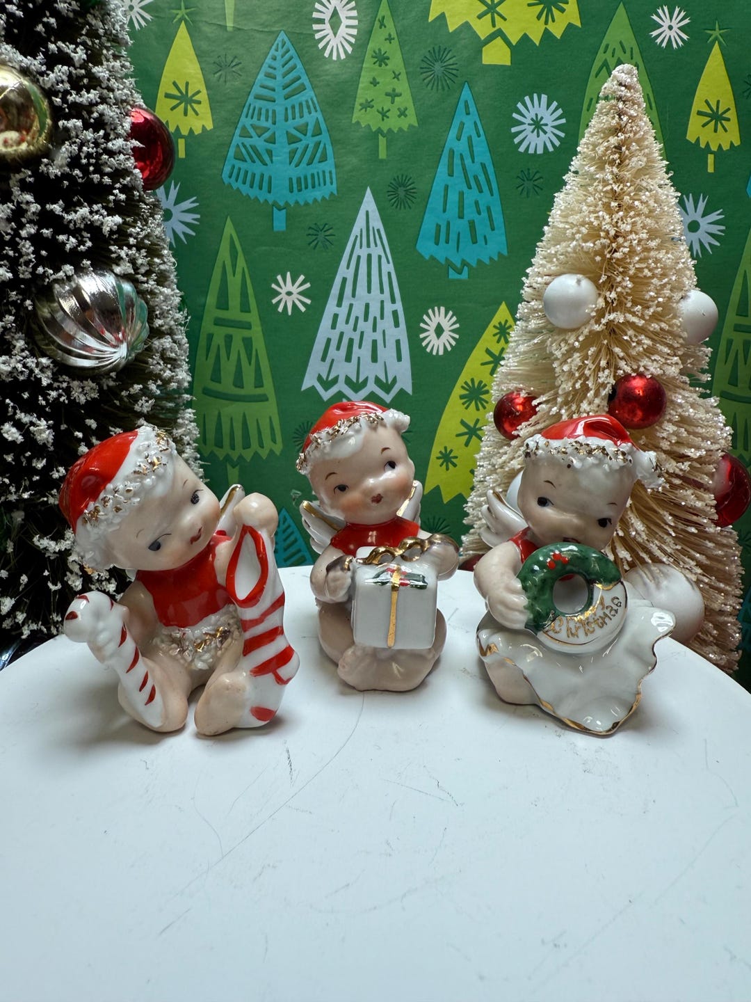 Vintage Lefton Ceramic Baby Christmas Angel Figurines. Set of 3 With ...