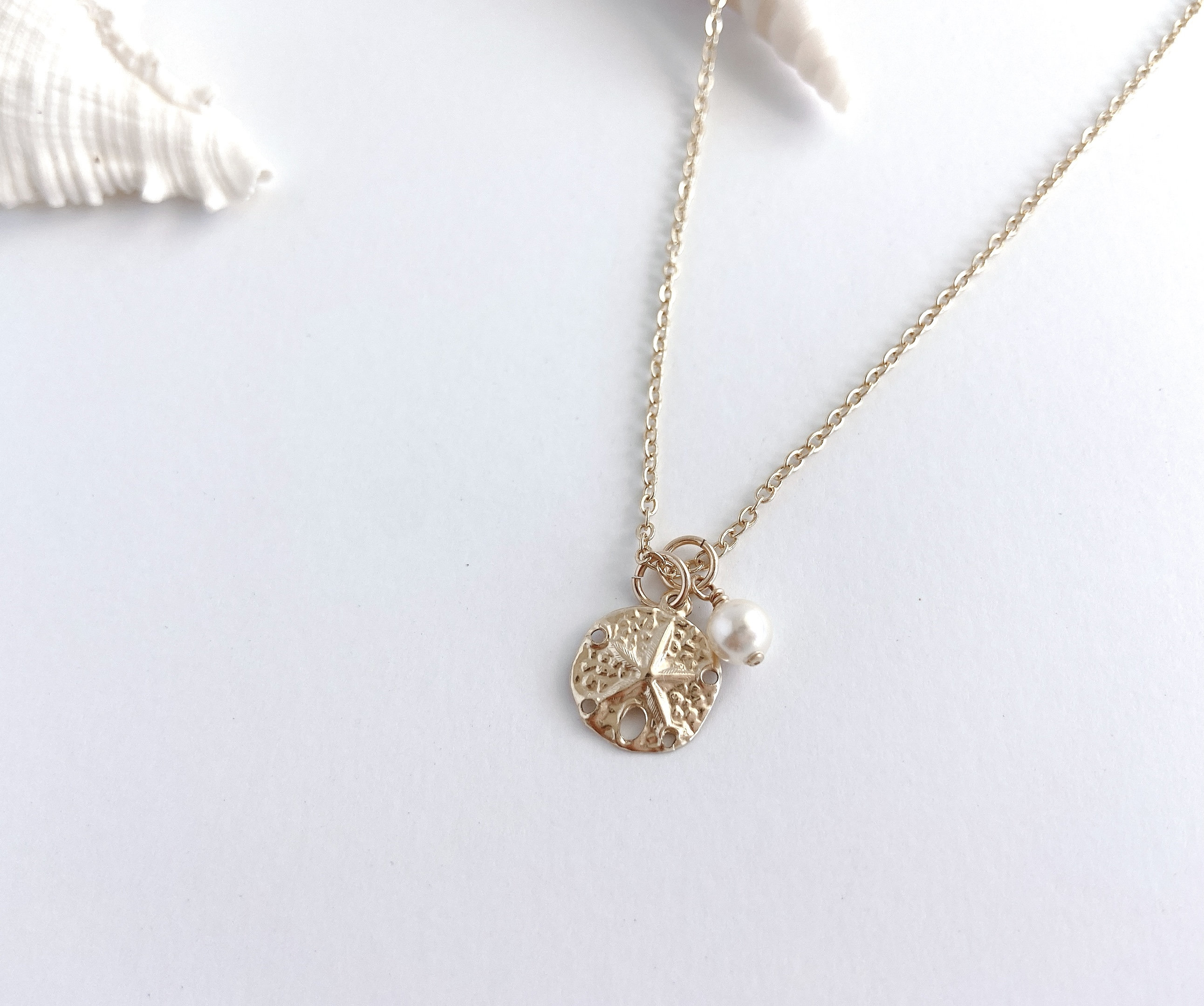 Gold Sand Dollar With a Pearl Necklace Starfish Necklace Gold Filled ...