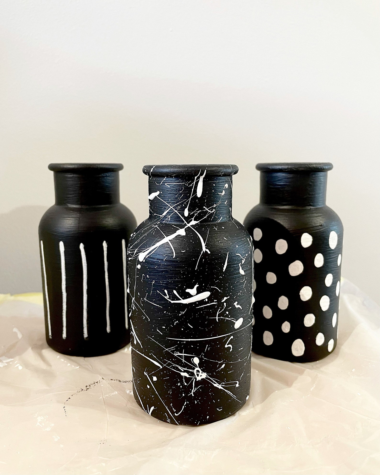 Hand Painted Scandi Vase Modern Boho Spotty Pampas - Etsy