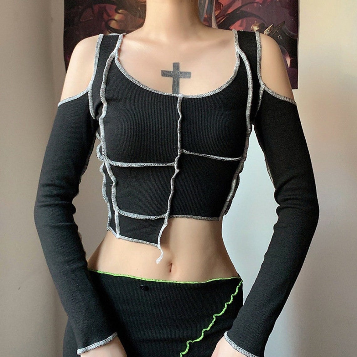 Women's Techwear Top & Patchwork Crop Top Strretwear - Etsy