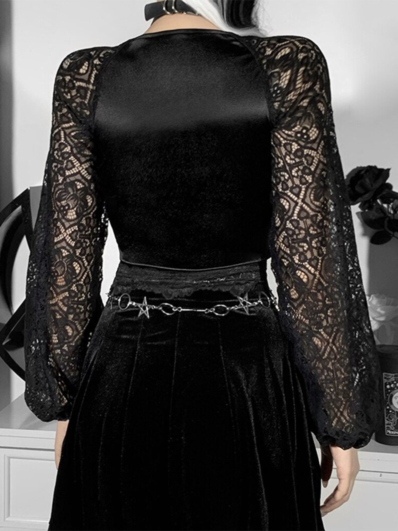 Cross Pattern Crop Top & Lace Long Sleeve Punk Top Grunge - Etsy