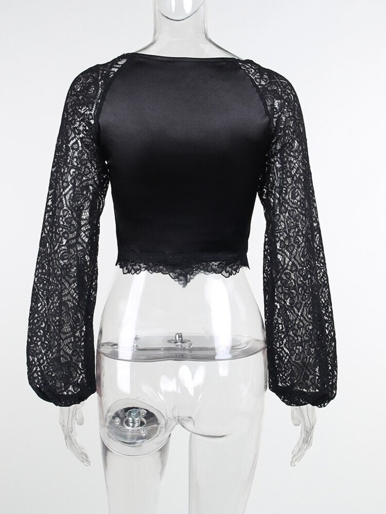 Cross Pattern Crop Top & Lace Long Sleeve Punk Top Grunge - Etsy