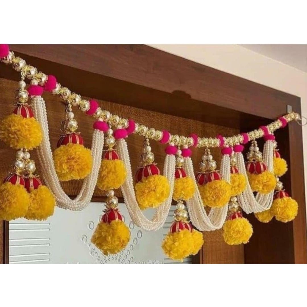 Toran for Main Door Entrance | 48 Inch Handmade Entrance Beads Pom Pom ...