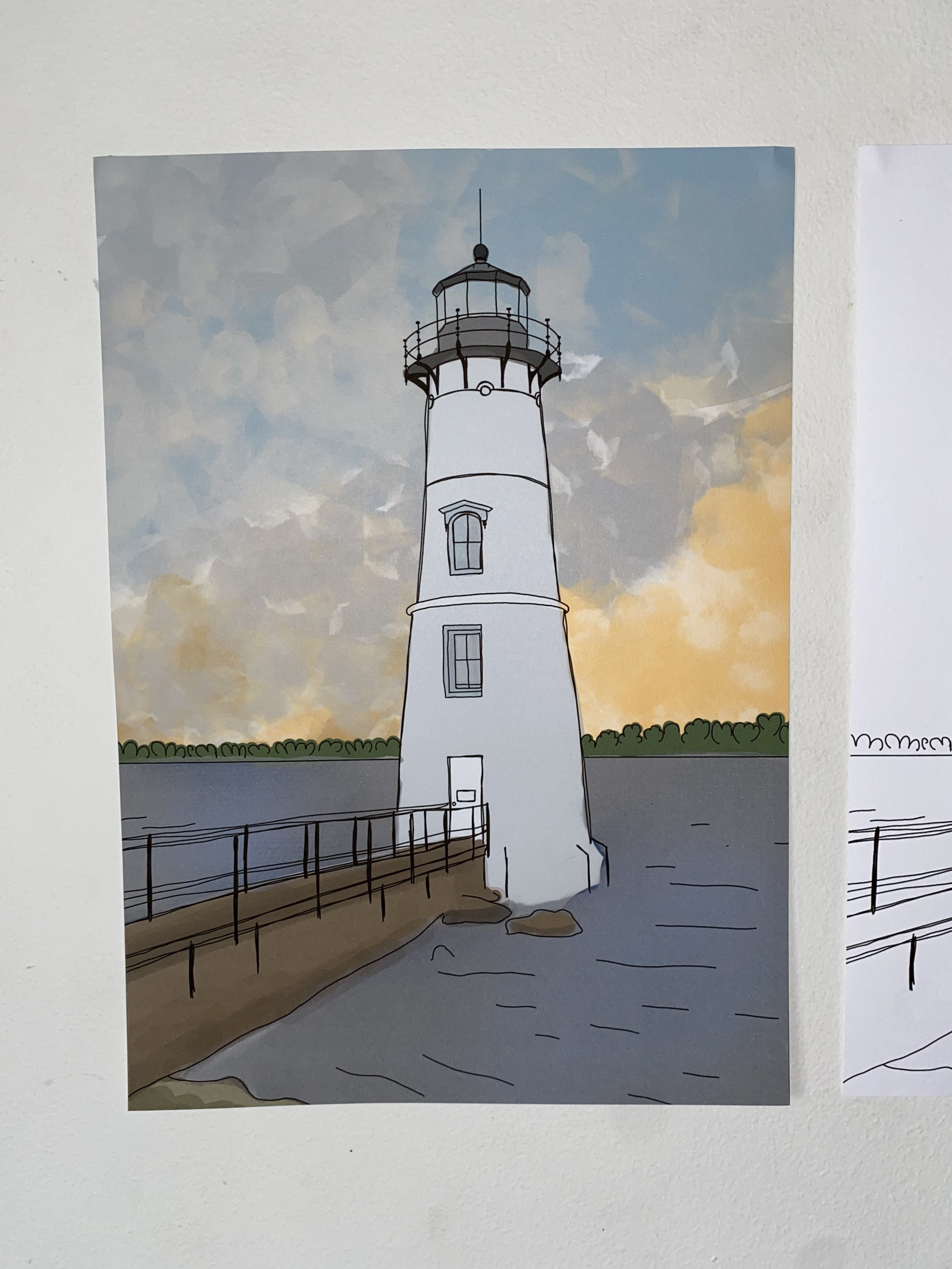 Lighthouse Print Line Art Print Colour Print Lighthouse Sea Print on ...