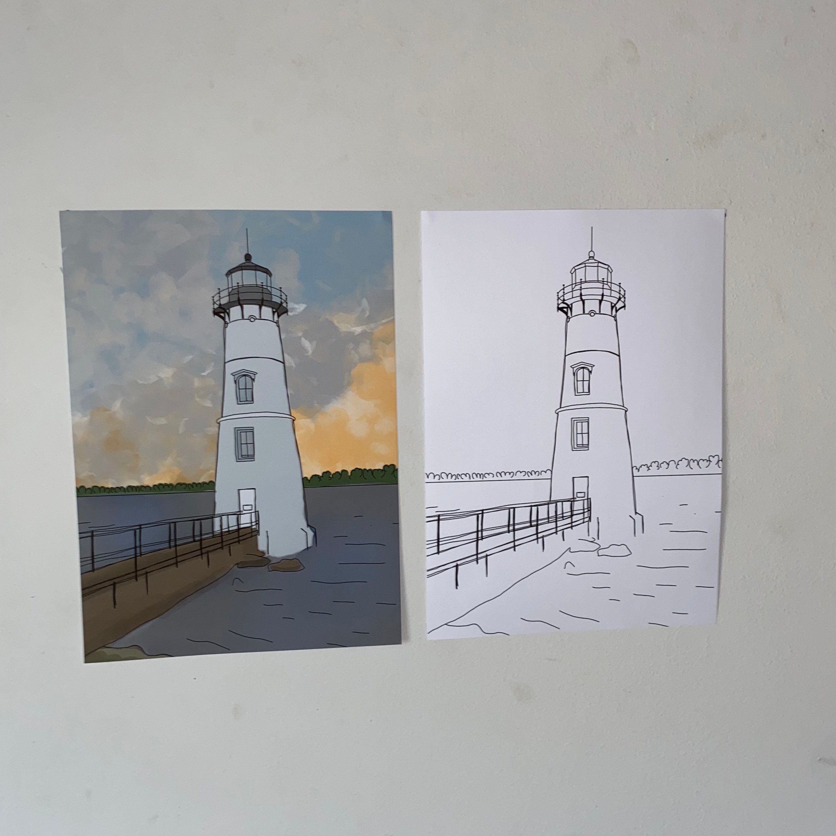 Lighthouse Print Line Art Print Colour Print Lighthouse - Etsy