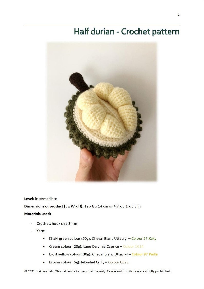 Half Durian - Amigurumi Crochet Pattern - Etsy