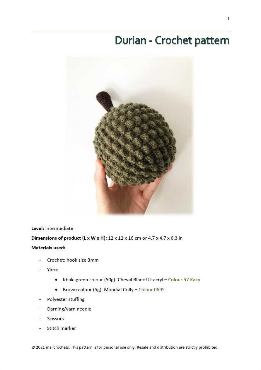 Durian Amigurumi Crochet Pattern - Etsy Canada