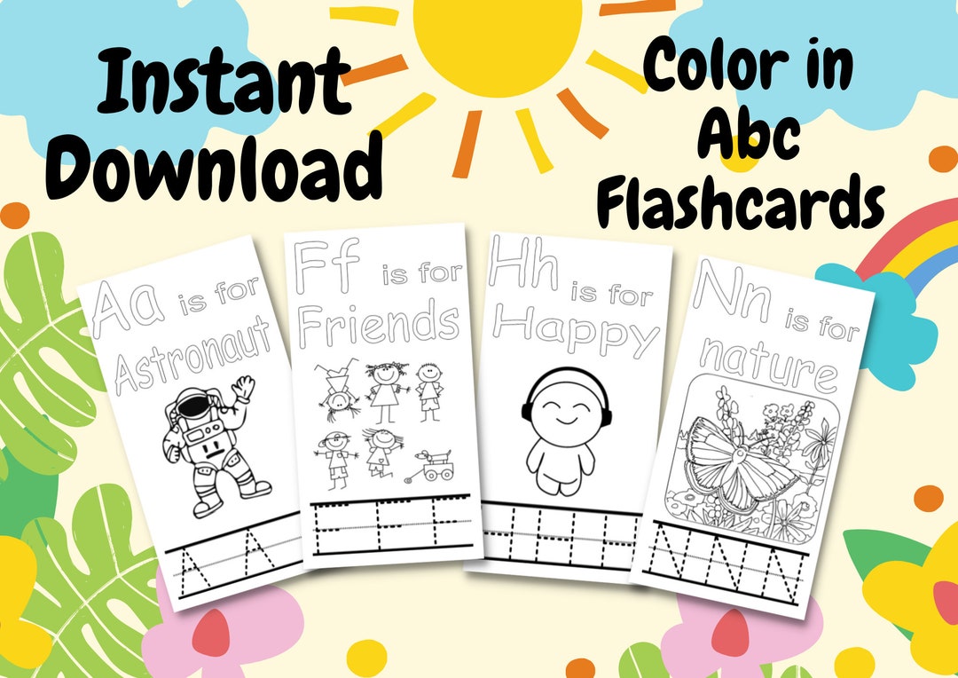 Color in ABC Tracing Flashcards Instant Download A-Z - Etsy