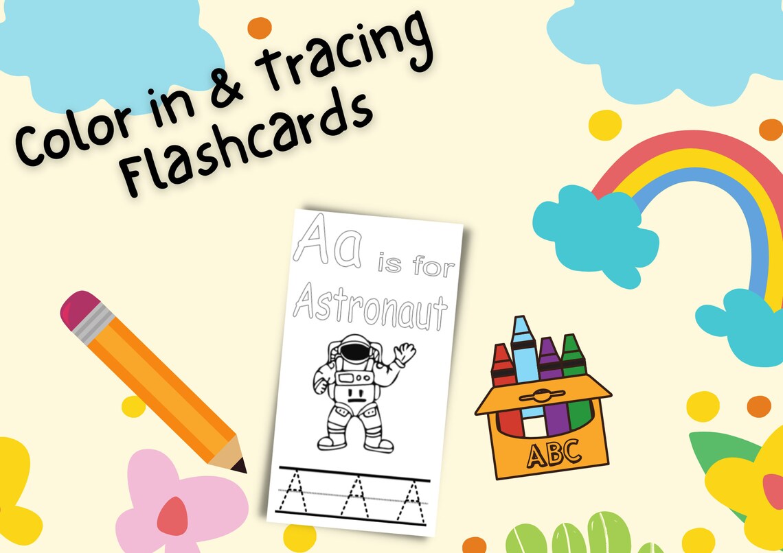 Color in ABC Tracing Flashcards Instant Download A-Z - Etsy