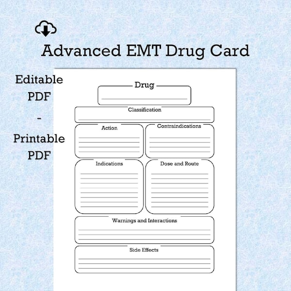 Emt Drug Cards - Etsy