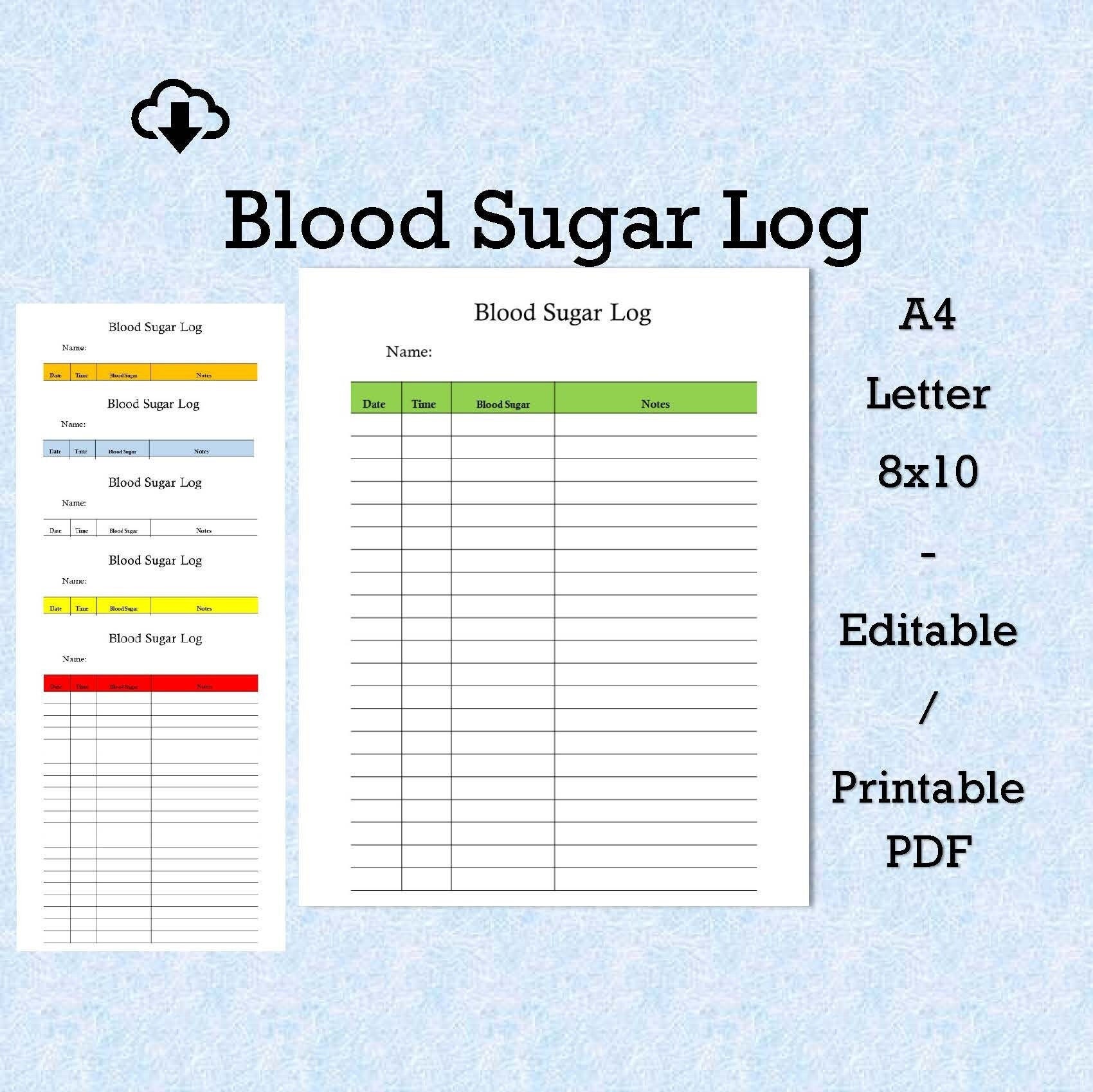 Blood Sugar Log, 6 Color, Glucose Tracker, CBG Tracker, Diabetes Blood ...