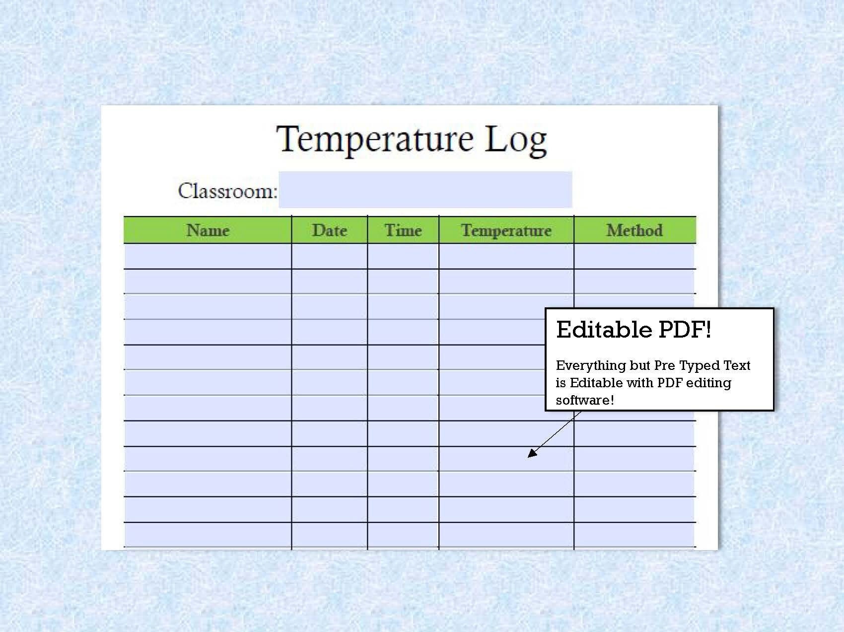 Temperature Log, 6 Color, PDF Temperature Log, A4, Letter and 8x10 ...