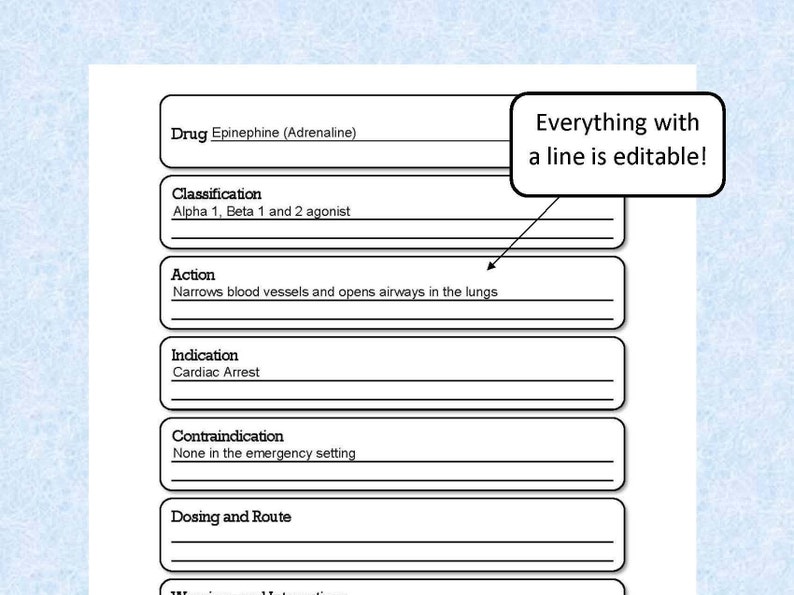 Paramedic School Drug Cards/pharmacology Template, Size Letter 8.5x11 ...