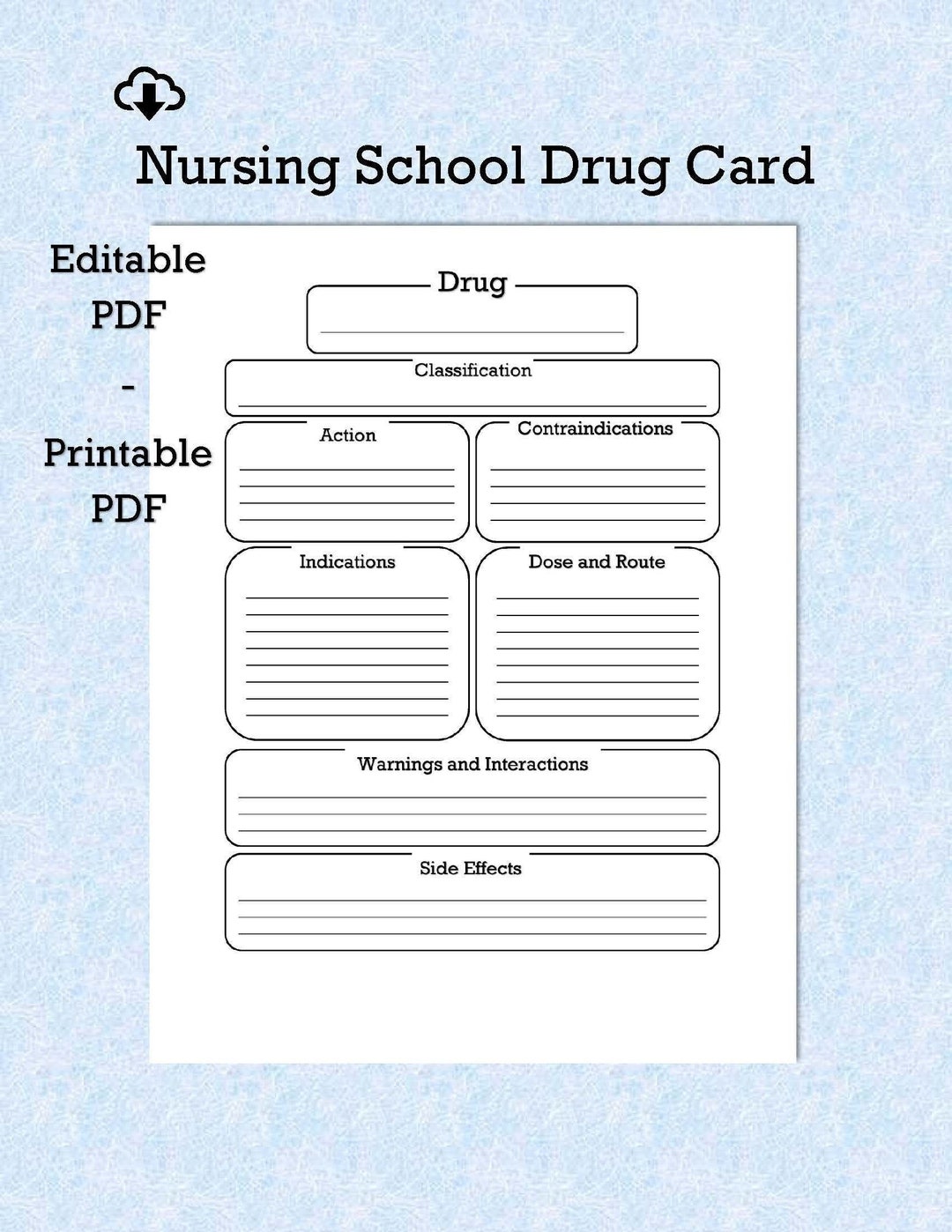 Nursing School Drug Cards/pharmacology Template, Size Letter 8.5x11 - Etsy