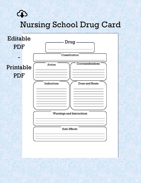Nursing School Drug Cards/pharmacology Template Size Letter | Etsy