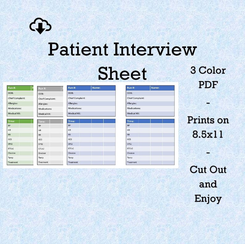 Paramedic School Patient Interview Sheet, EMS, Student - Etsy