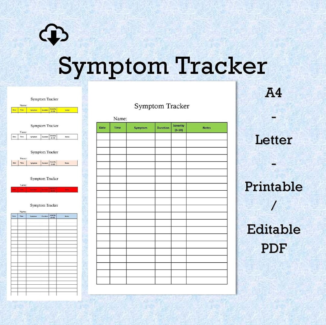 Symptom Tracker, 6 Color Editable/printable PDF, Pain Tracker, Illness ...