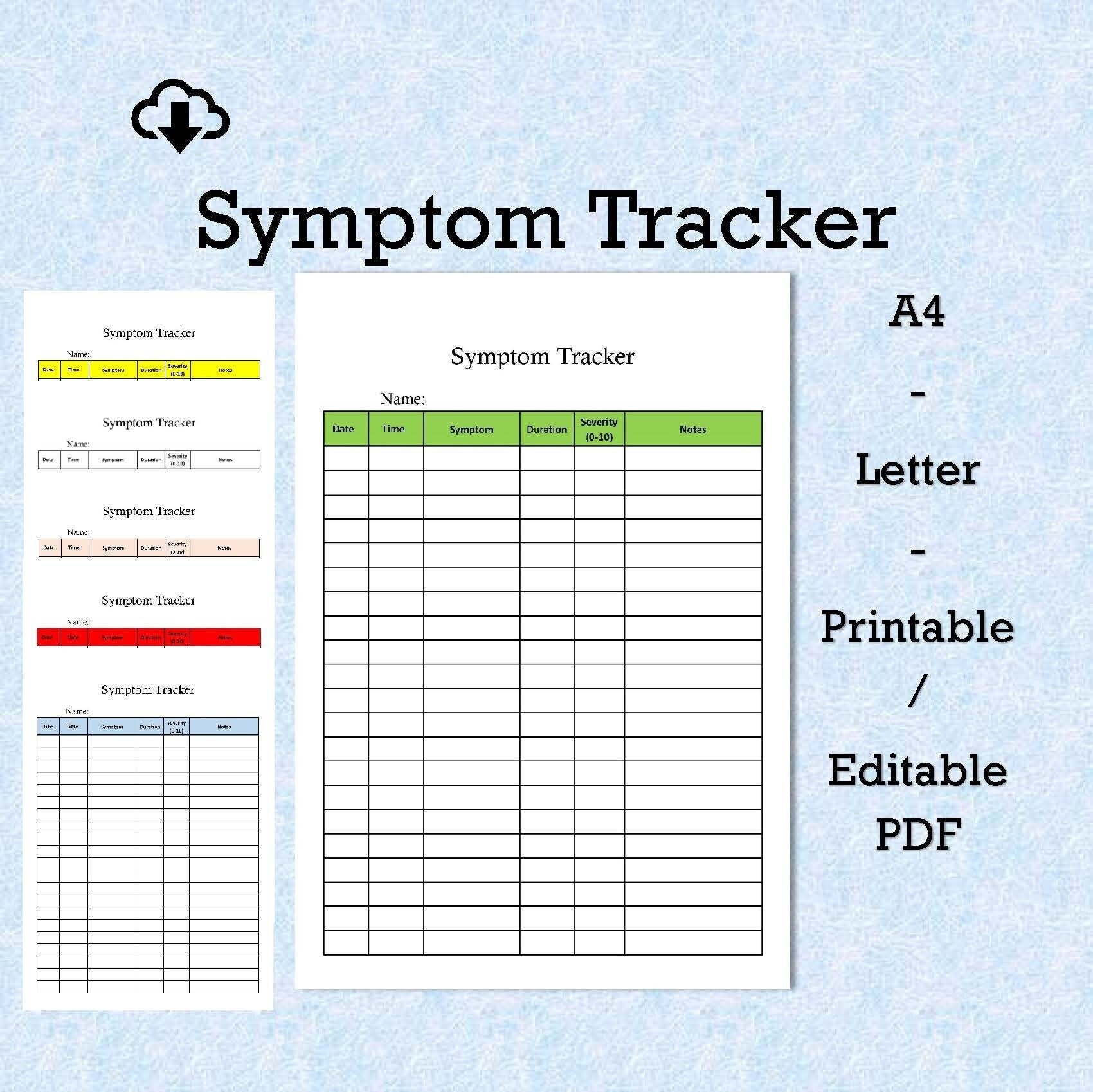 Symptom Tracker, 6 Color Editable/printable PDF, Pain Tracker, Illness ...