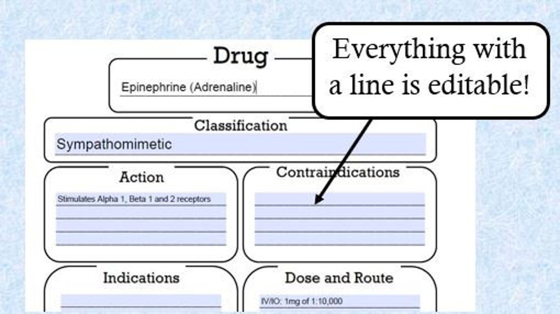 Paramedic School Drug Cards/pharmacology Template, Size Letter (8.5x11 ...