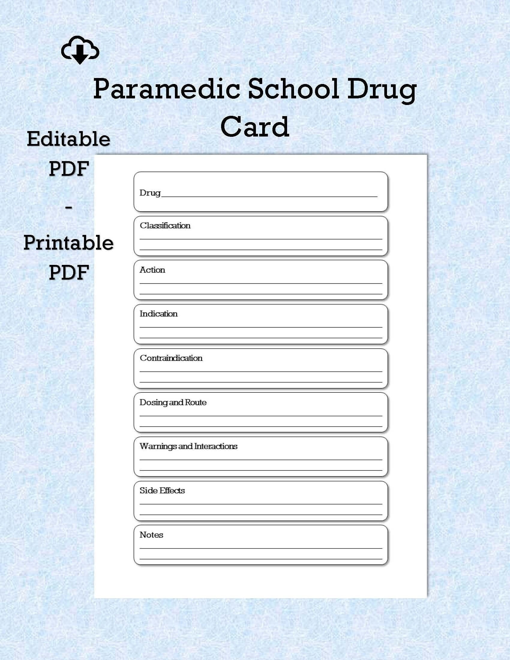 Paramedic School Drug Cards/pharmacology Template, Size Letter 8.5x11 ...