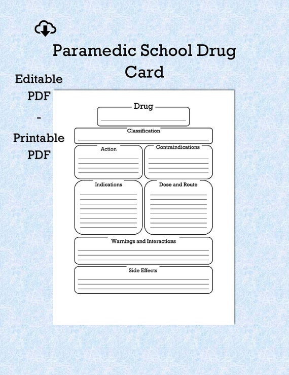 Paramedic School Drug Cards/pharmacology Template Size Letter | Etsy