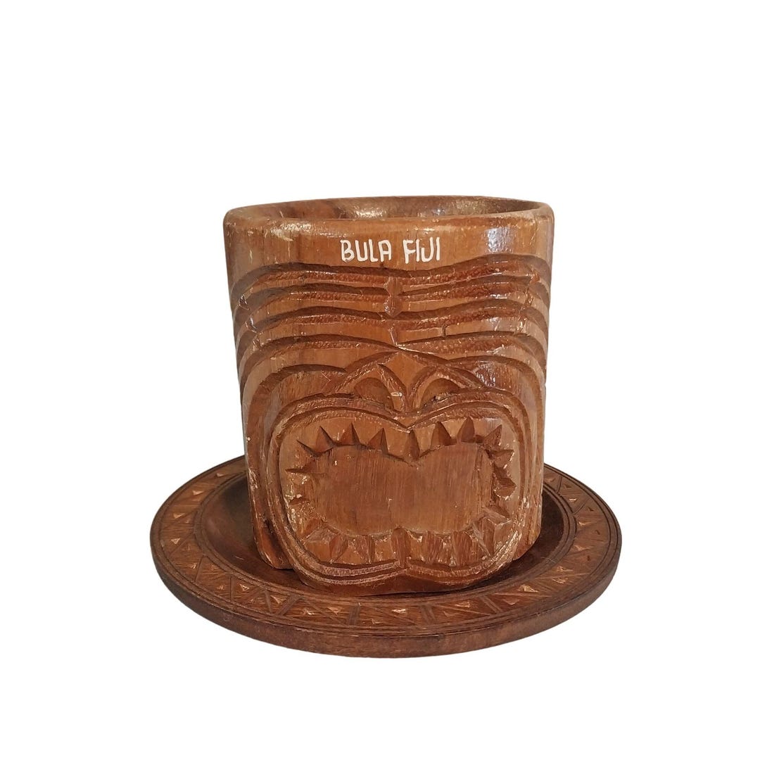 Bula Fiji Hand Carved Wood Tiki Mug and Saucer - Etsy
