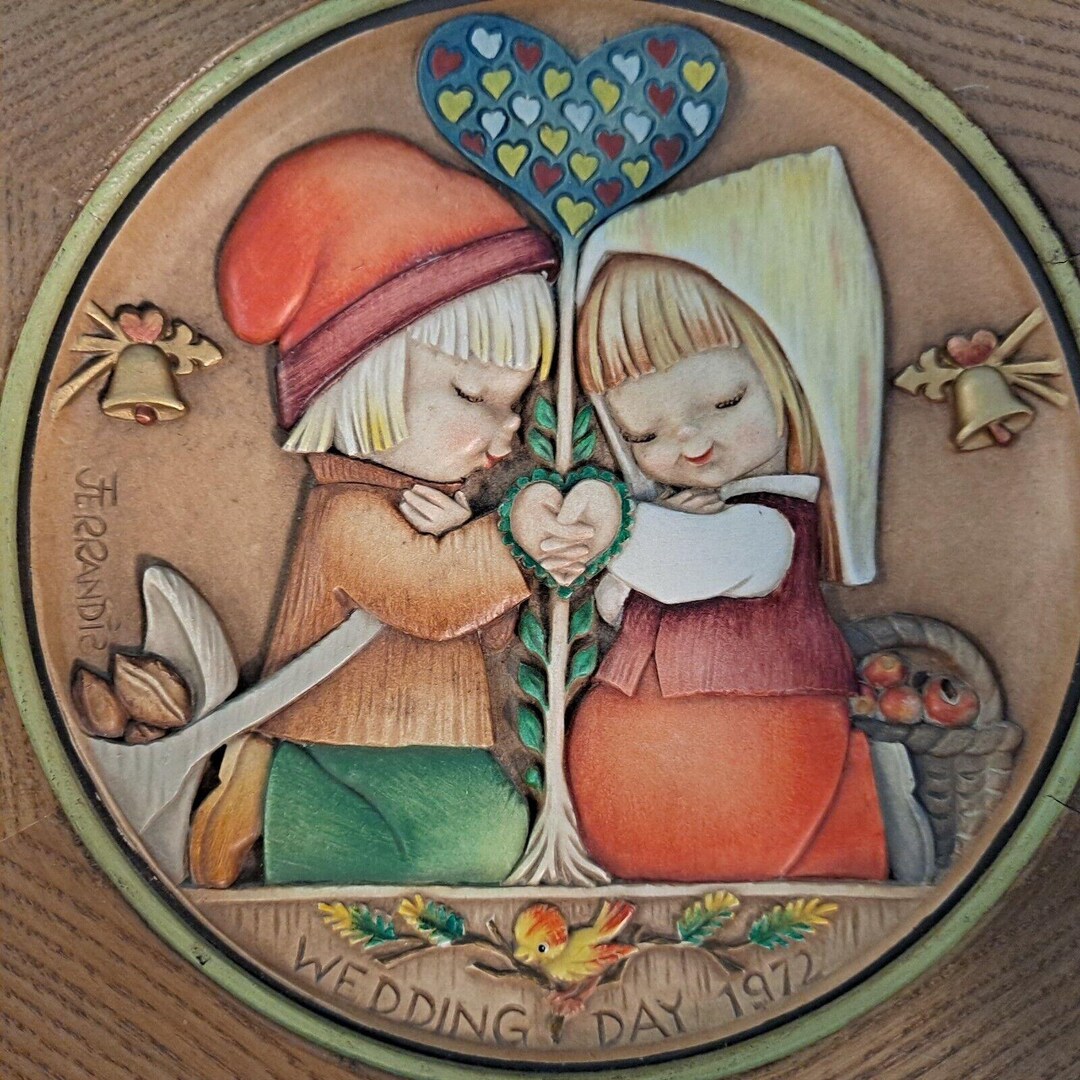 Anri of Italy Ferrandiz Wedding Day 1972 Couple Holding Hands Wooden ...