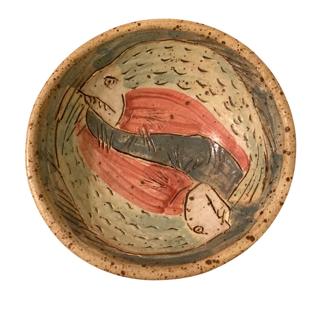 Art Pottery Fish Bowl Catfish Multicolor Speckled Glaze Signed - Etsy