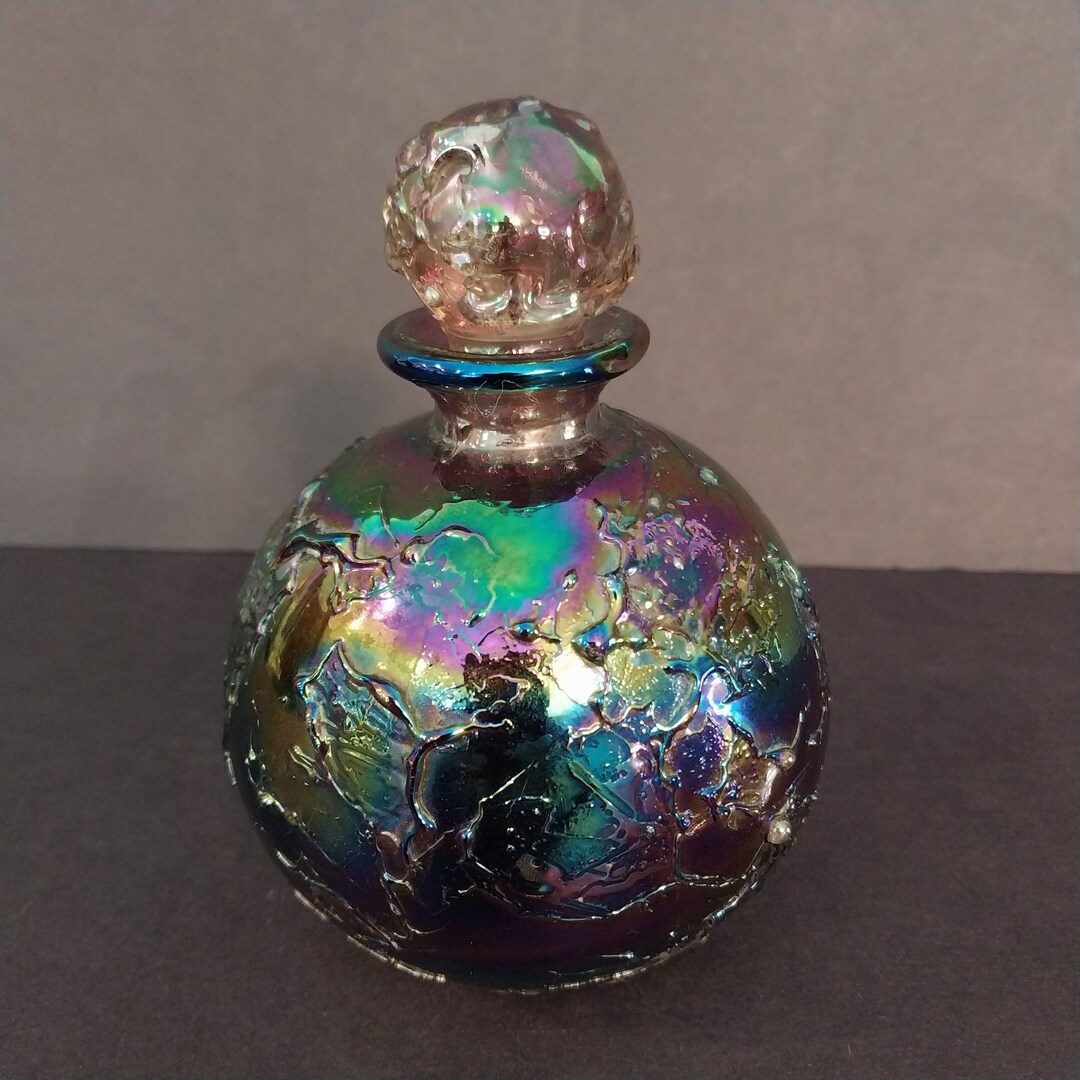 Art Glass Act Studio Blue Carnival Glass Iridescent Perfume Bottle - Etsy