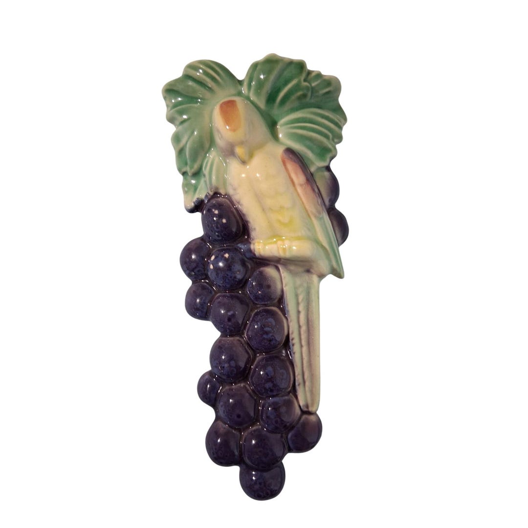 Vintage Ceramic Parrot and Grapes Wall Pocket Vase - Etsy