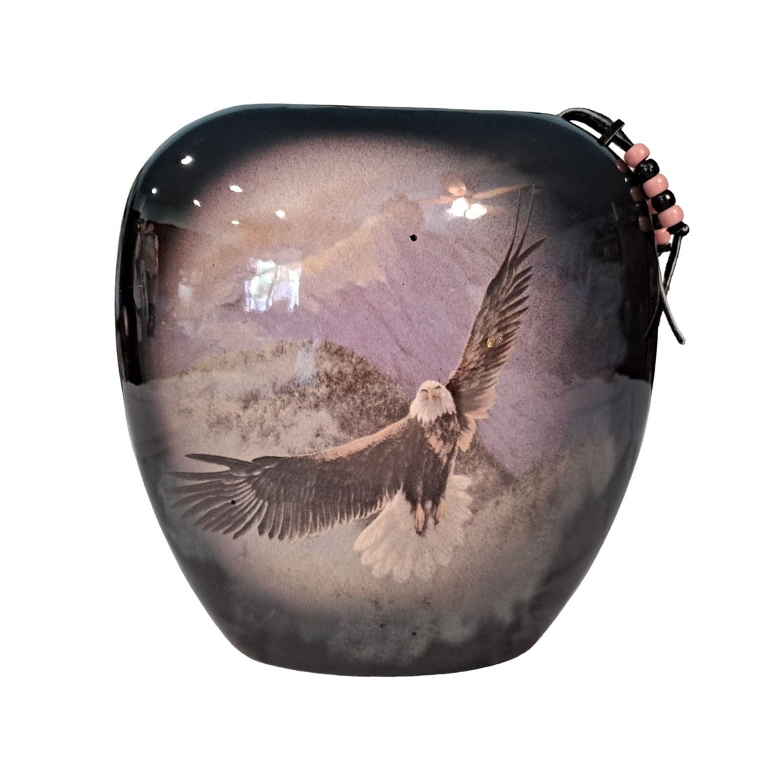 Vintage 1980s American Bald Eagle Vase With Beads Black Purple - Etsy